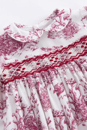 Philo Romper | Burgudy toile de jouy smocked baby romper - Annafie